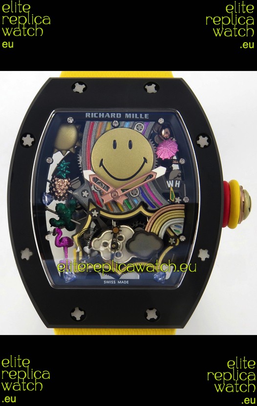 Richard Mille Super Clone RM088 Smiley Tourbillon Black Ceramic Velcro ...
