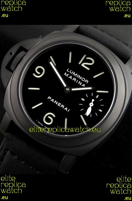 Panerai Luminor Marina Left Hand Wind PVD Swiss Watch - Leather Strap